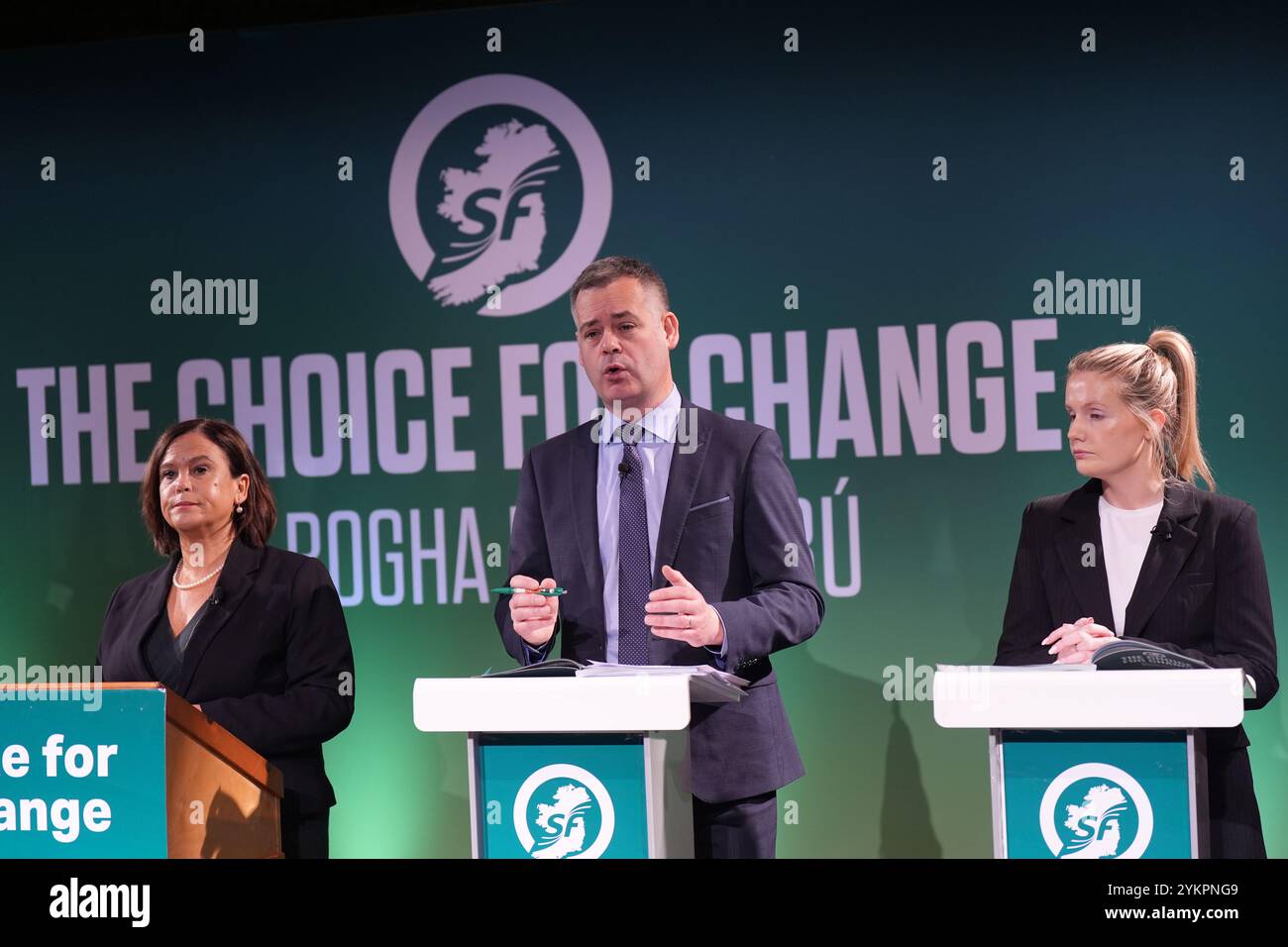 (left to right) Sinn Fein President Mary Lou McDonald, Pearse Doherty ...