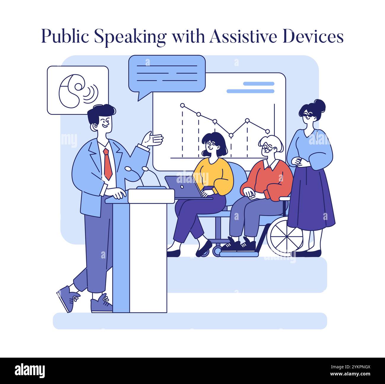Diverse team inclusivity in corporate presentation with assistive ...