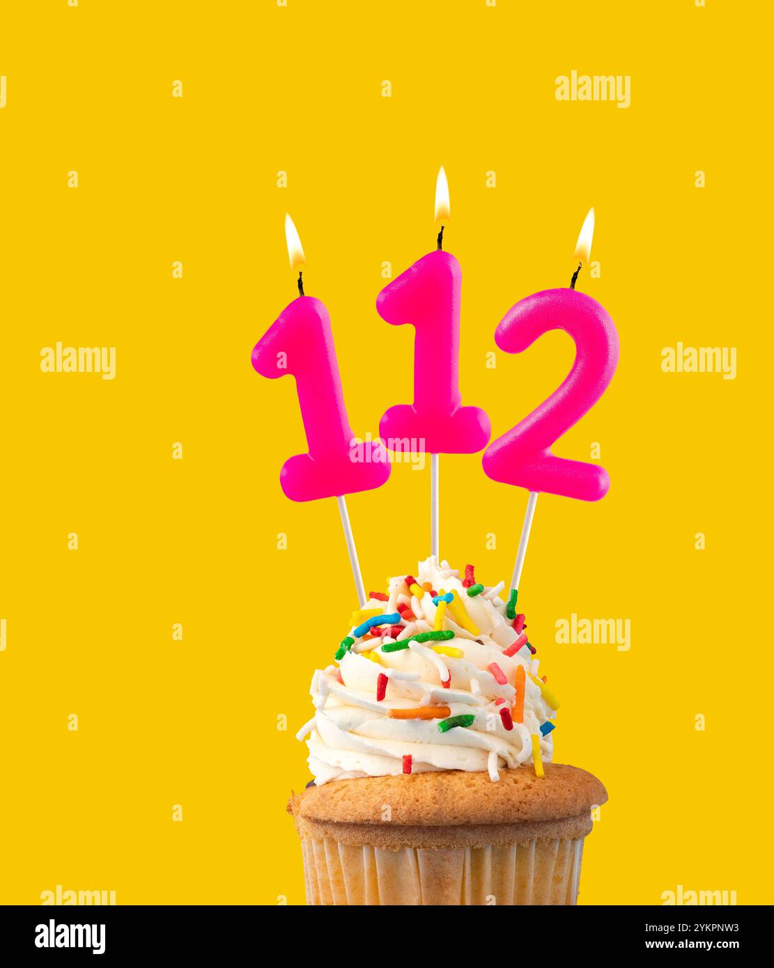 Number 112, Pink birthday candle - Cupcake birthday Stock Photo - Alamy