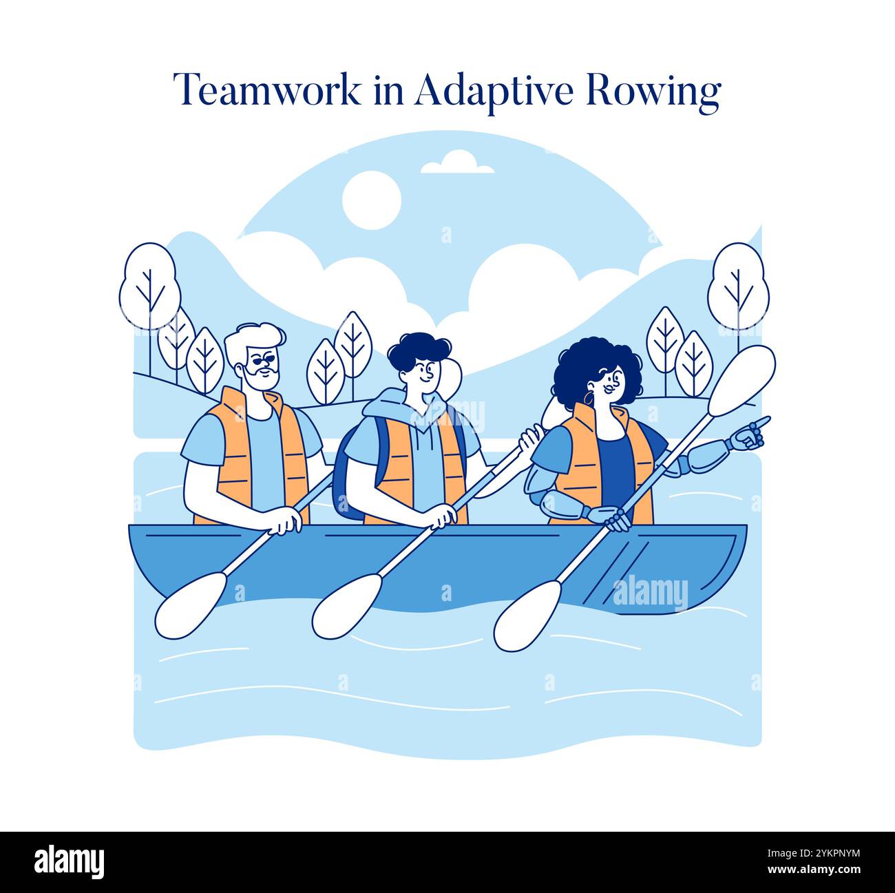 Adaptive Rowing illustration. Three athletes with disabilities in ...