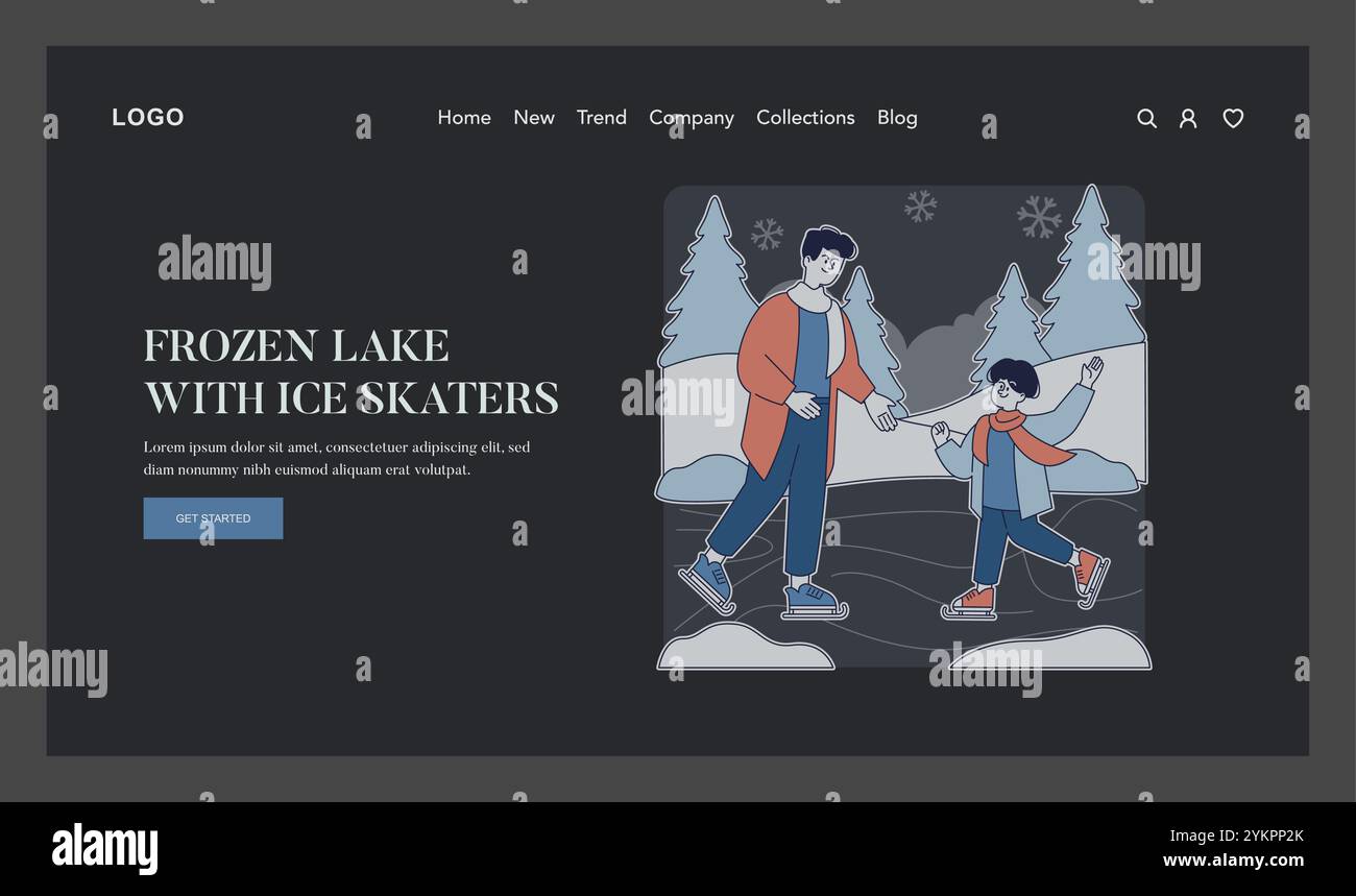 Hello Winter concept. Family bonding time with ice skating on a frozen ...