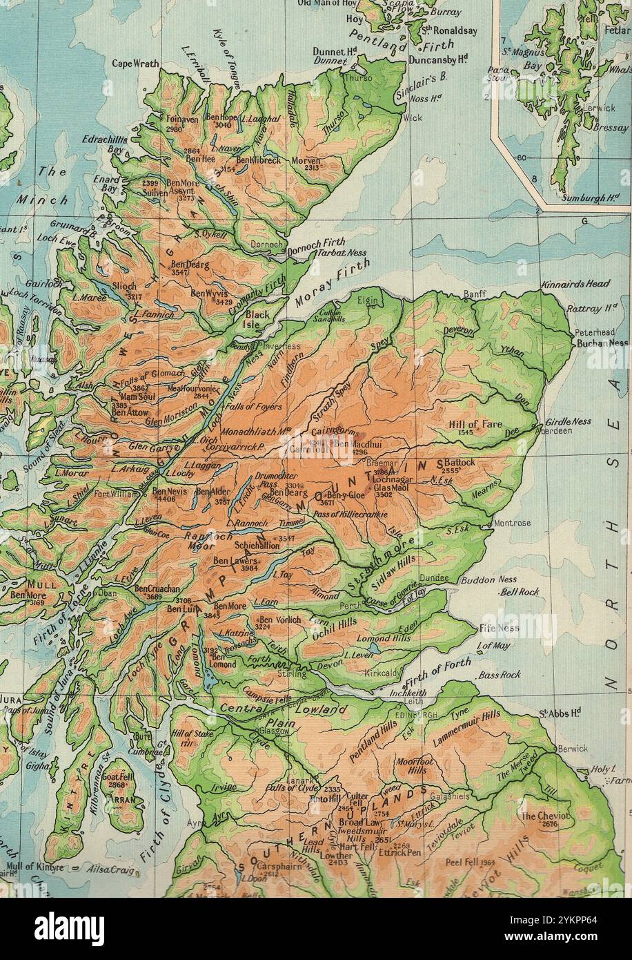 A vintage mid 20th century geographical map showing Scotland Stock ...