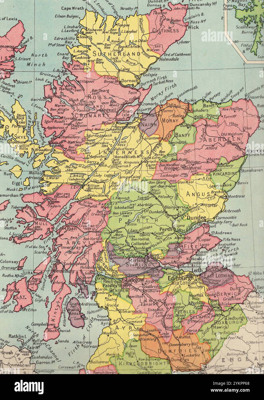 A vintage mid 20th century political map showing Scotland Stock Photo ...