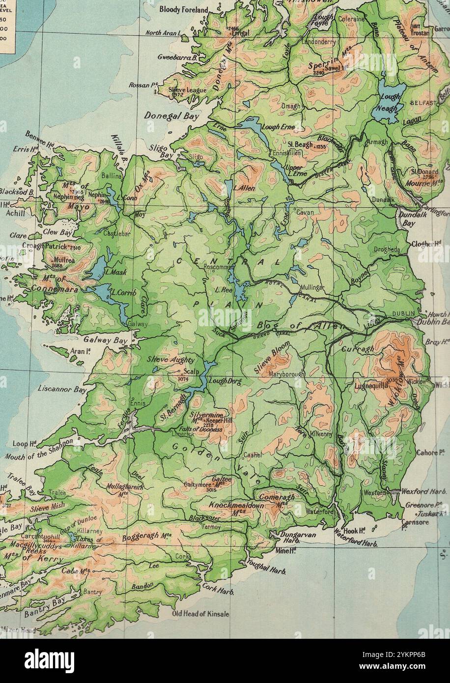 A vintage mid 20th century geographical map showing Ireland Stock Photo ...