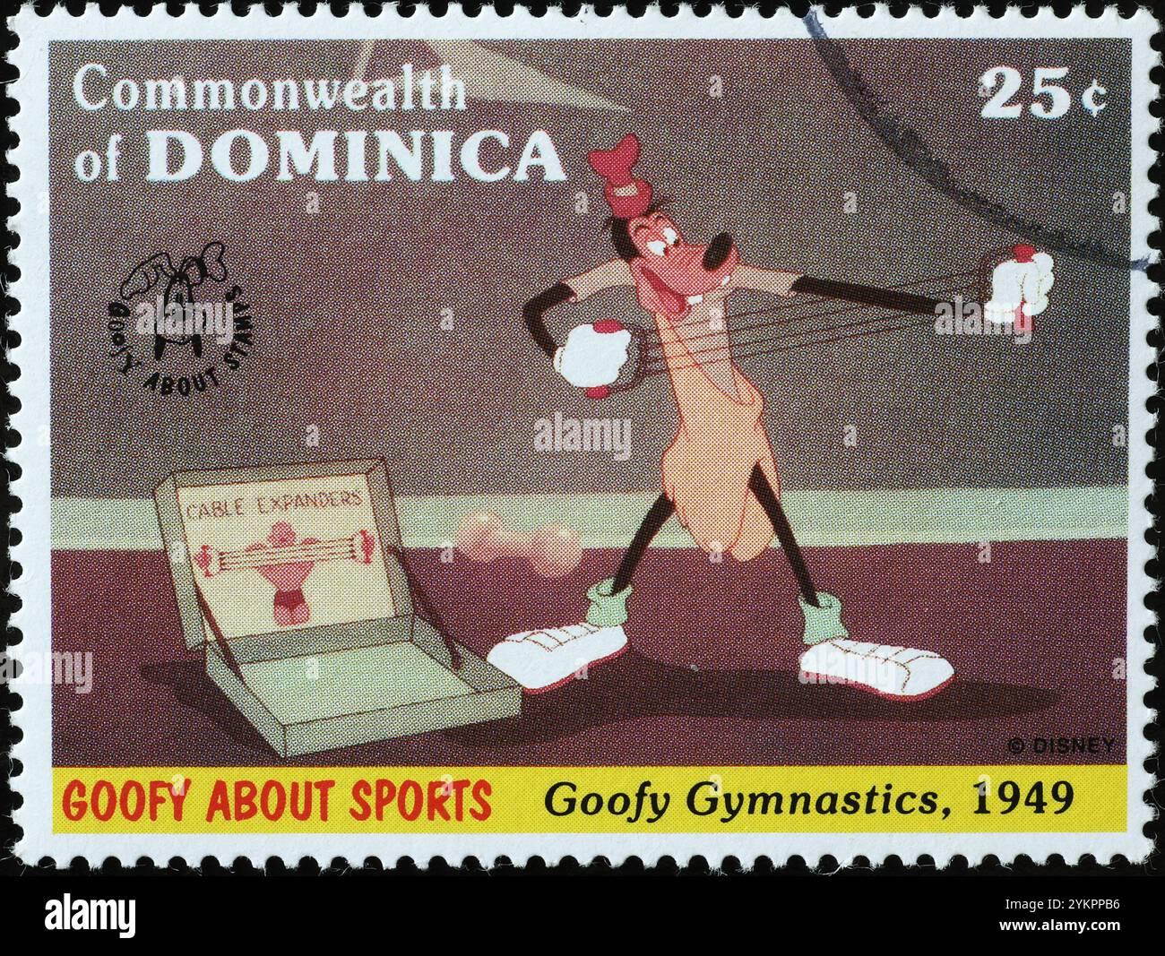 Vintage cartoon Goofy bodybuilder on stamp of Dominica Stock Photo - Alamy