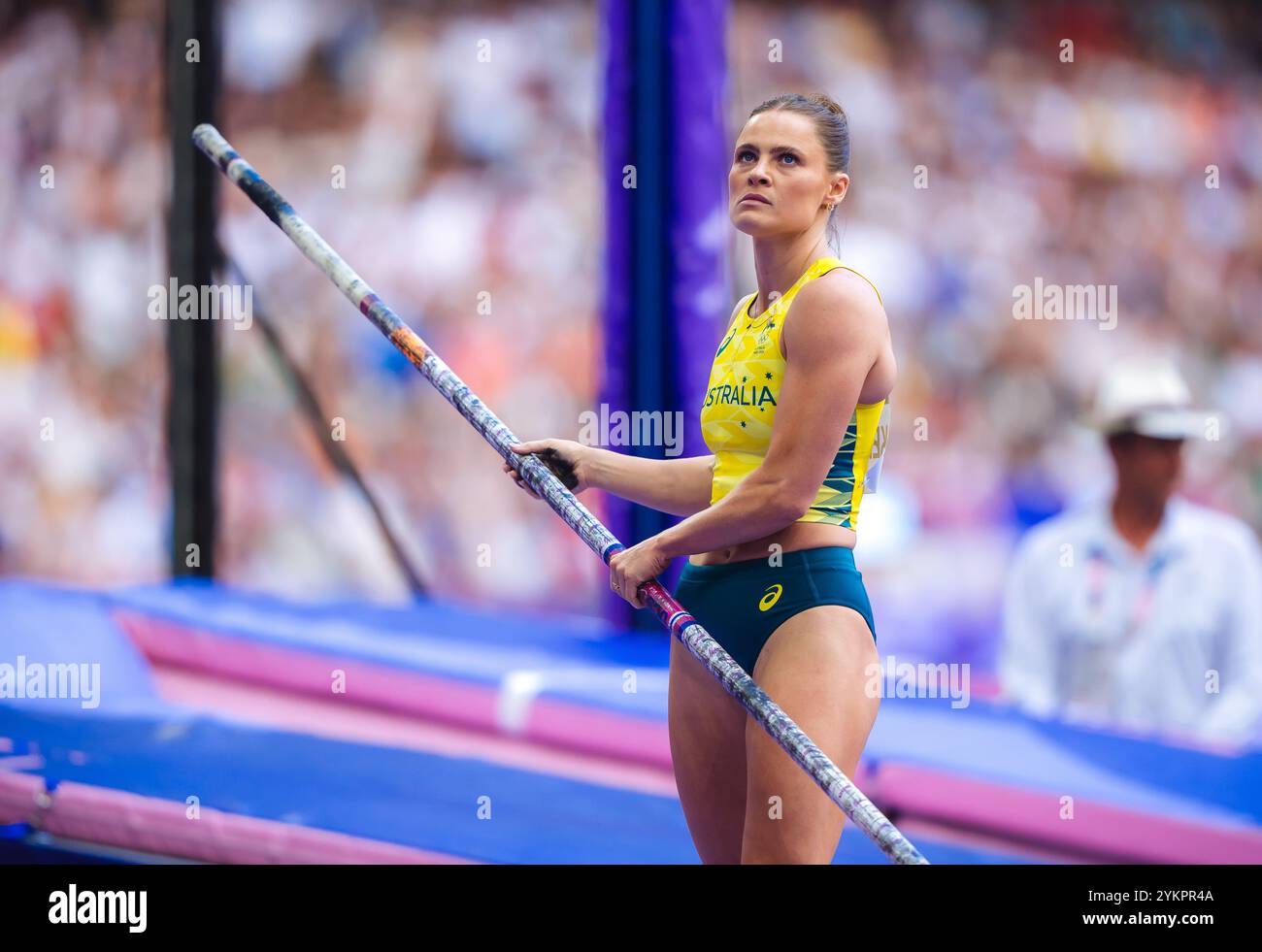 Nina Kennedy participating in the pole vault at the Paris 2024 Olympic ...