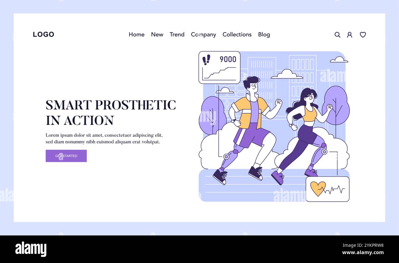 AI assistance in prosthetics concept. Animated runners with smart limbs ...