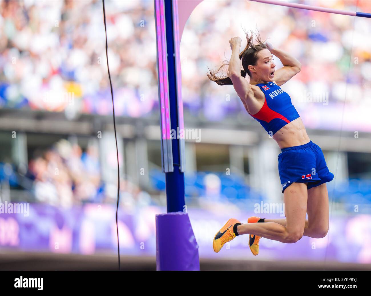 Lene Retzius participating in the pole vault at the Paris 2024 Olympic ...