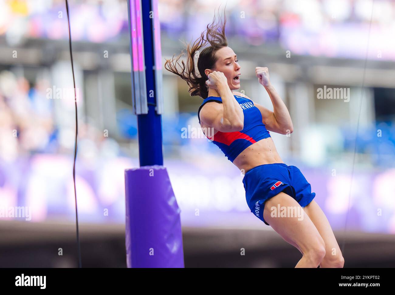 Lene Retzius participating in the pole vault at the Paris 2024 Olympic ...