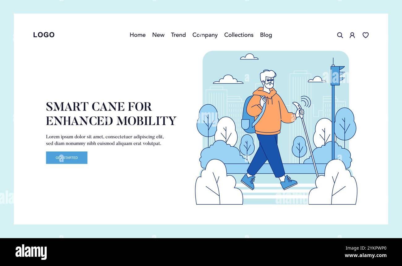 Adaptive Technology concept. Senior man walking with a high-tech cane ...