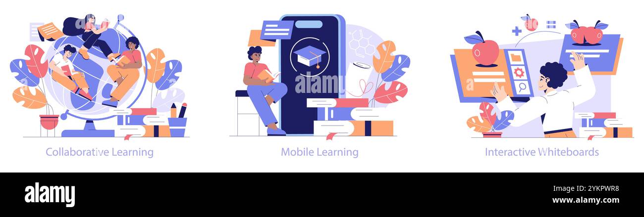 Edtech set. Modern education and learning methods. Global student ... Edtech set. Modern education and learning methods. Global student ...