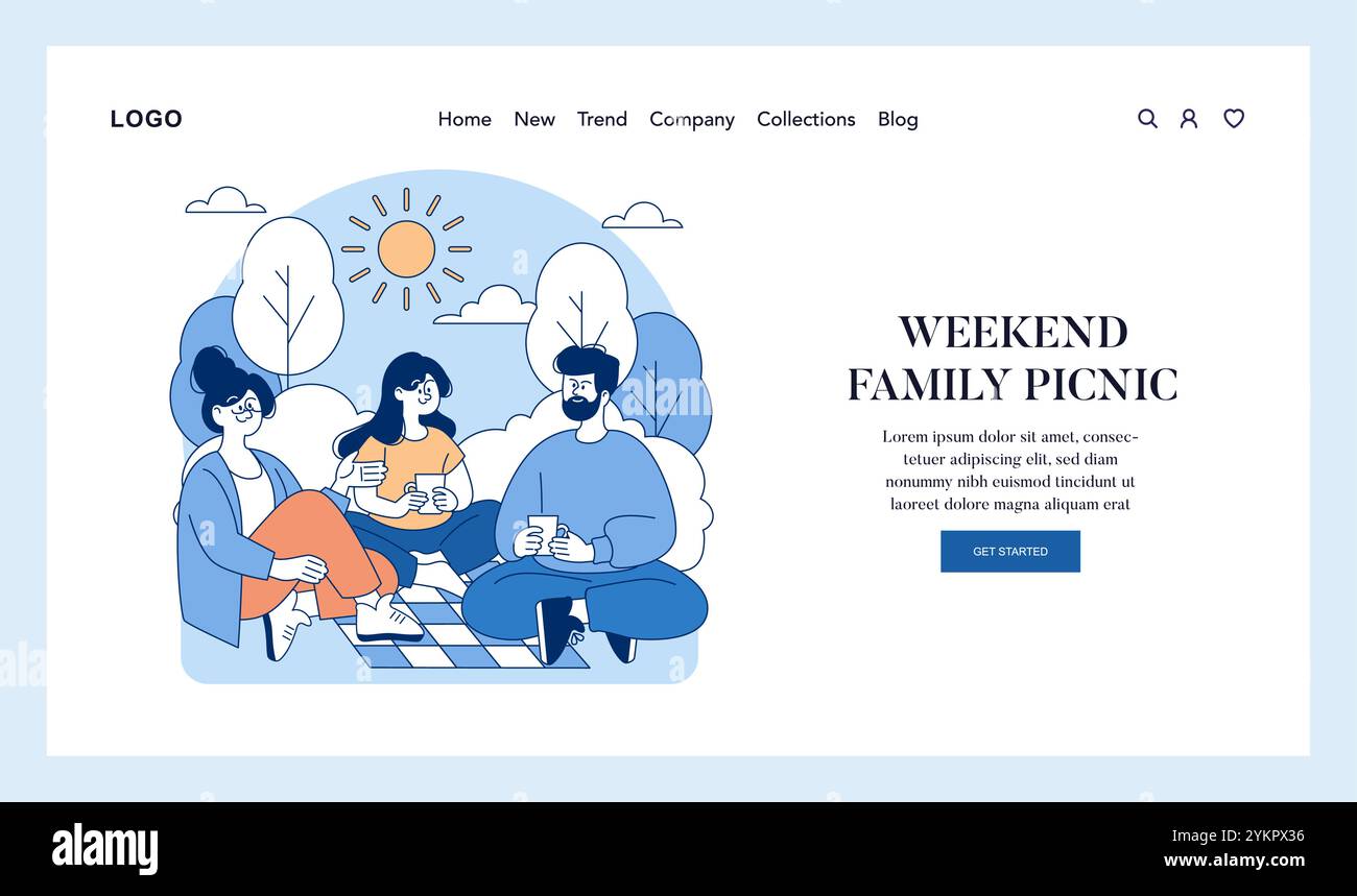 Family picnic illustration. A joyful gathering with parents and child ...