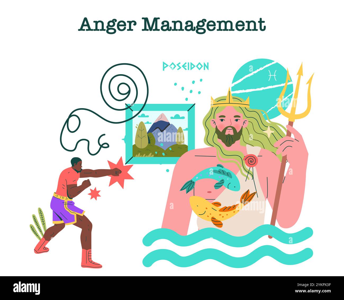 Poseidon Anger Management Concept. A mythological scene with Poseidon ...