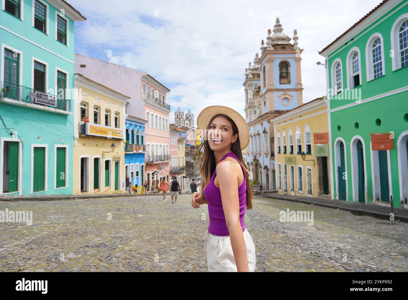 Holidays in Salvador de Bahia, Brazil. Traveler girl visiting the ...