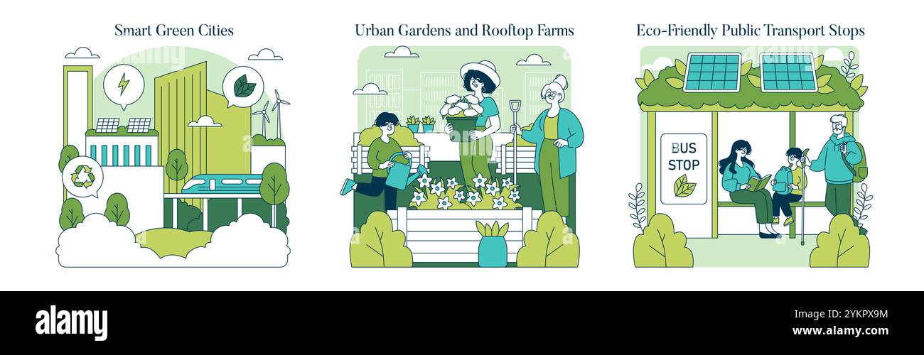 Green Infrastructure set. Urban sustainability and renewable energy ...