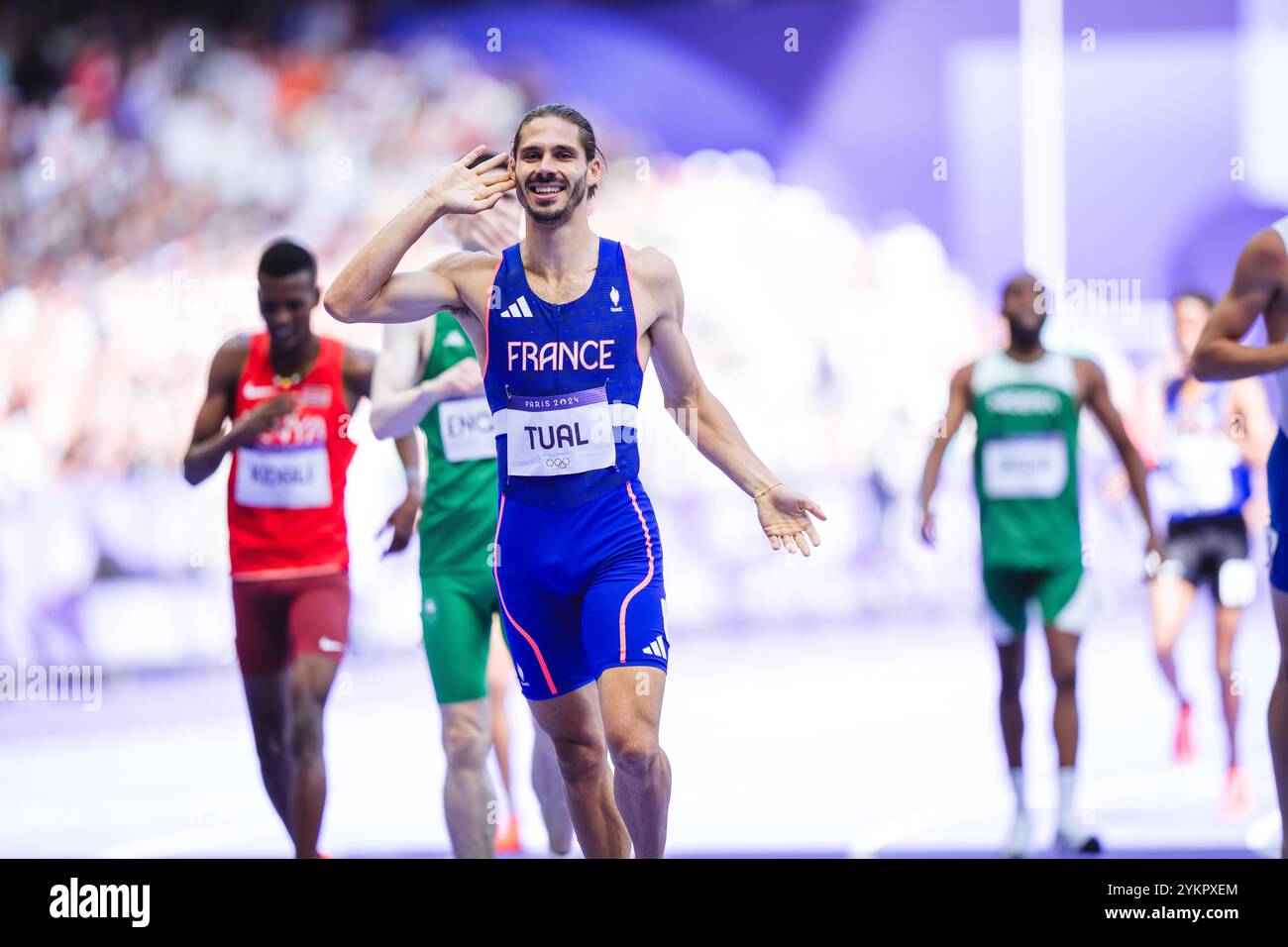 Gabriel Tual participating in the 800 meters at the Paris 2024 Olympic ...