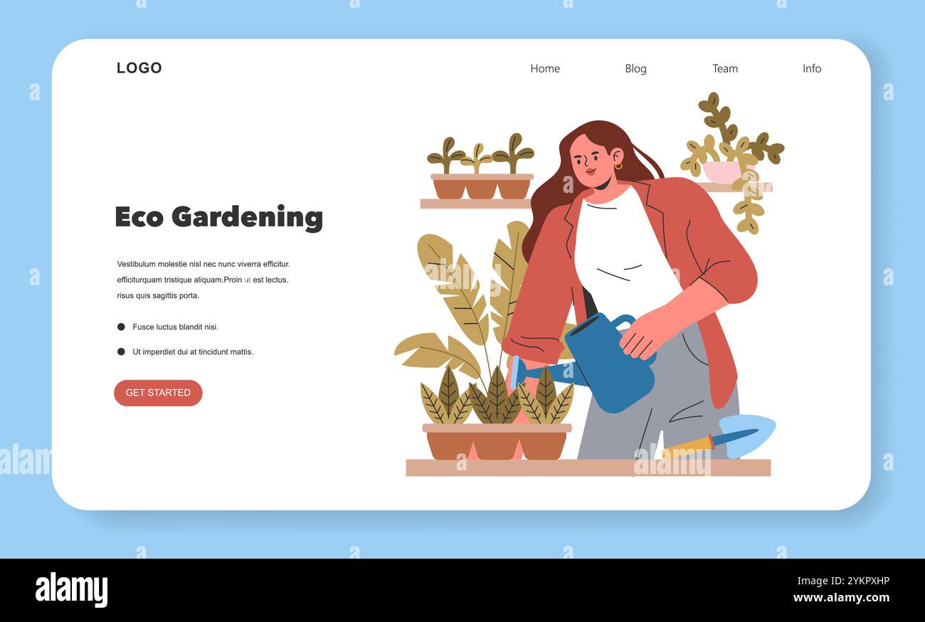 Eco Gardening concept. Illustration of a woman nurturing plants ...