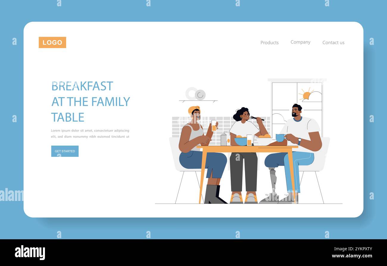 Family Breakfast concept. A cozy morning scene with a family enjoying a ...