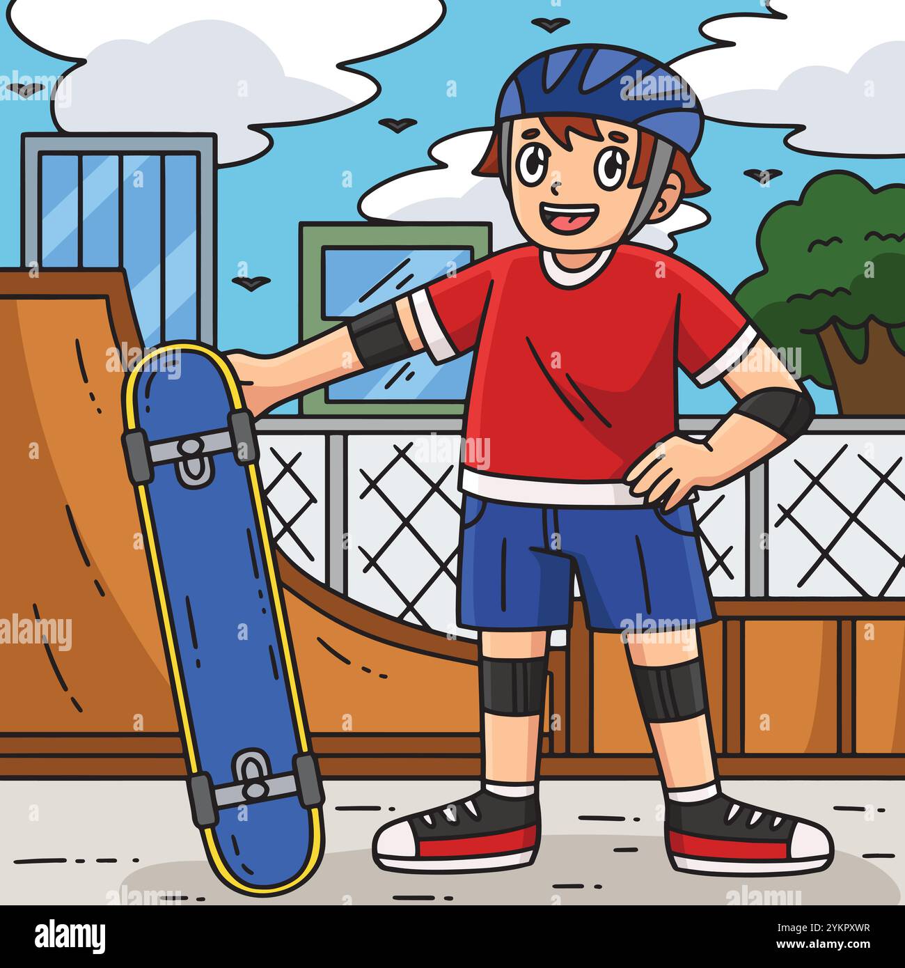 Boy with a Skateboard Colored Cartoon Illustration Stock Vector Image ...