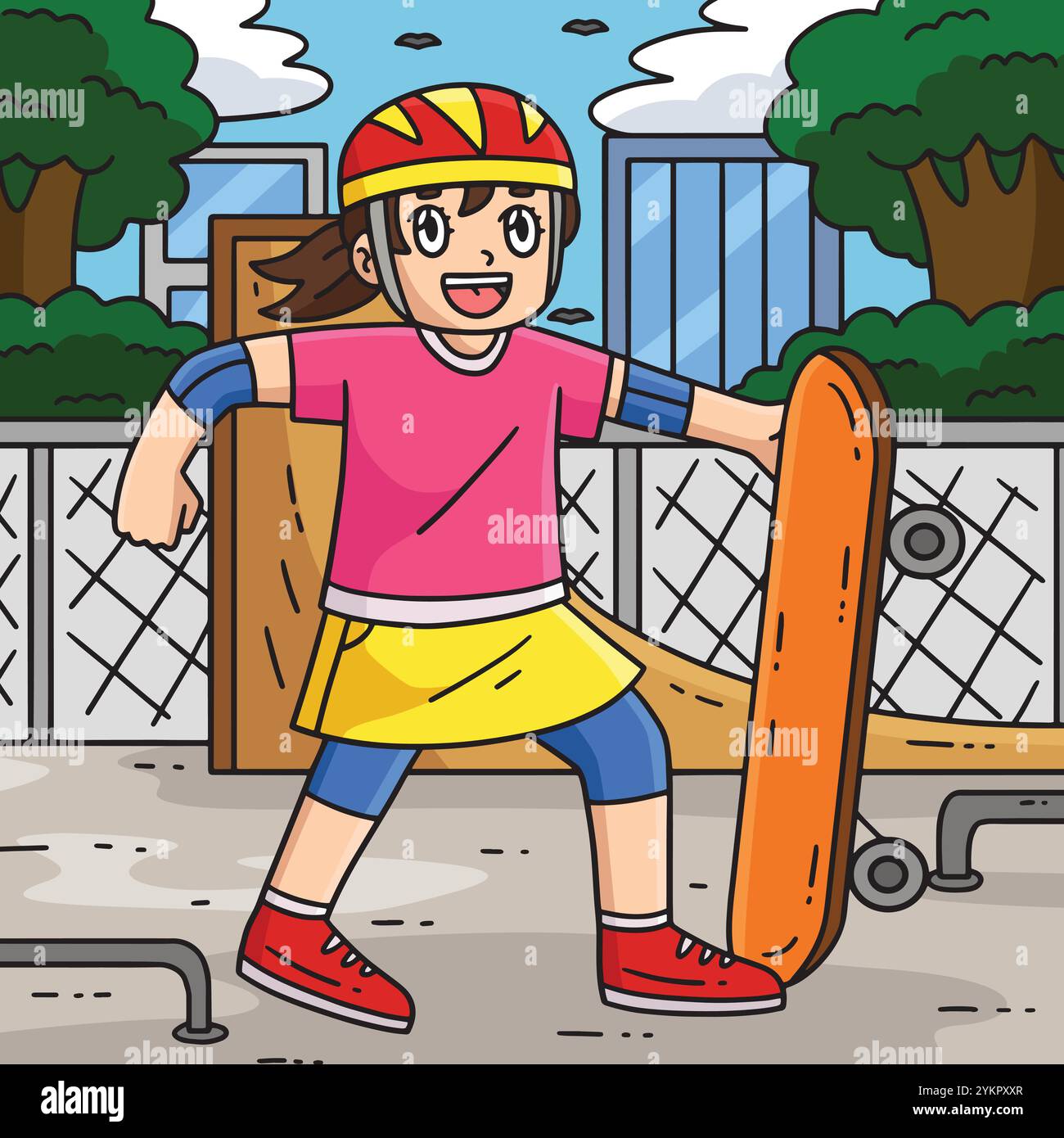 Skateboard Girl Playing Colored Cartoon Stock Vector Image & Art - Alamy