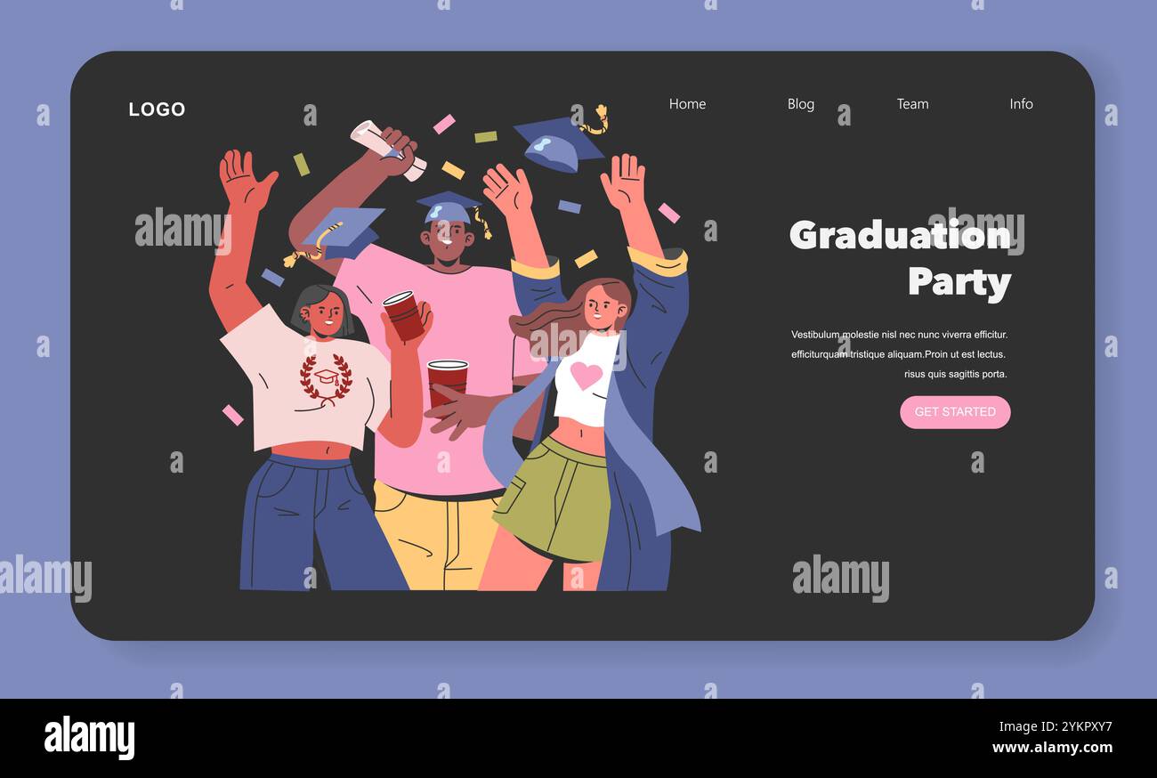 Graduation party concept. Joyful students celebrate academic success ...