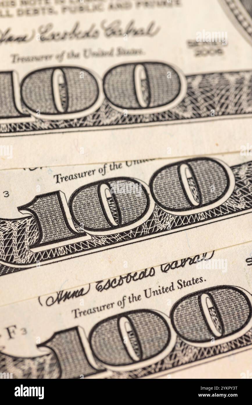 US dollars in closeup, American paper money dollars in denominations of ...