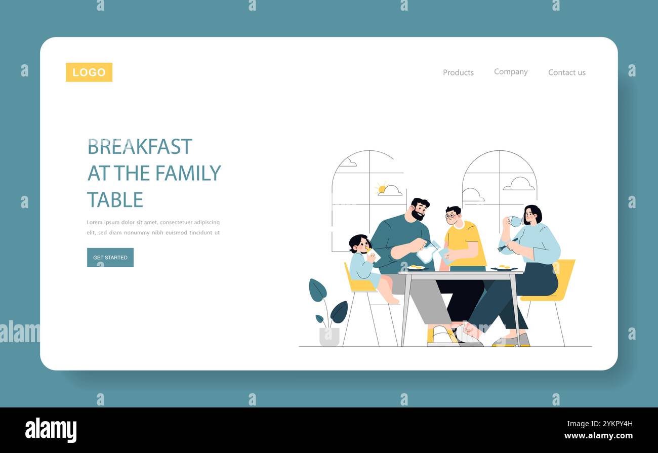 Family breakfast illustration. Parents and children enjoying a morning ...