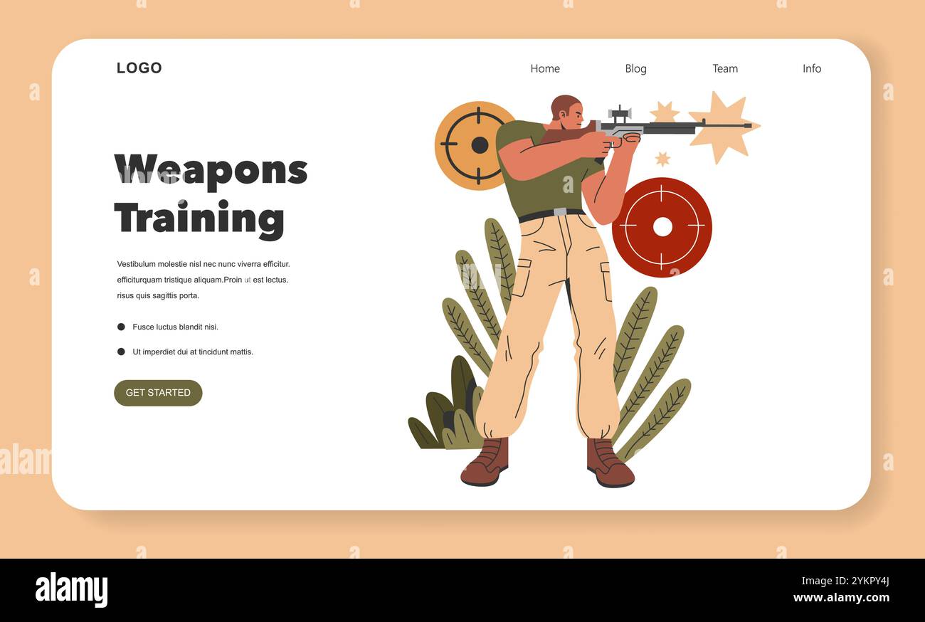 Military Training concept. A soldier practices shooting with targets, enhancing skills for ...