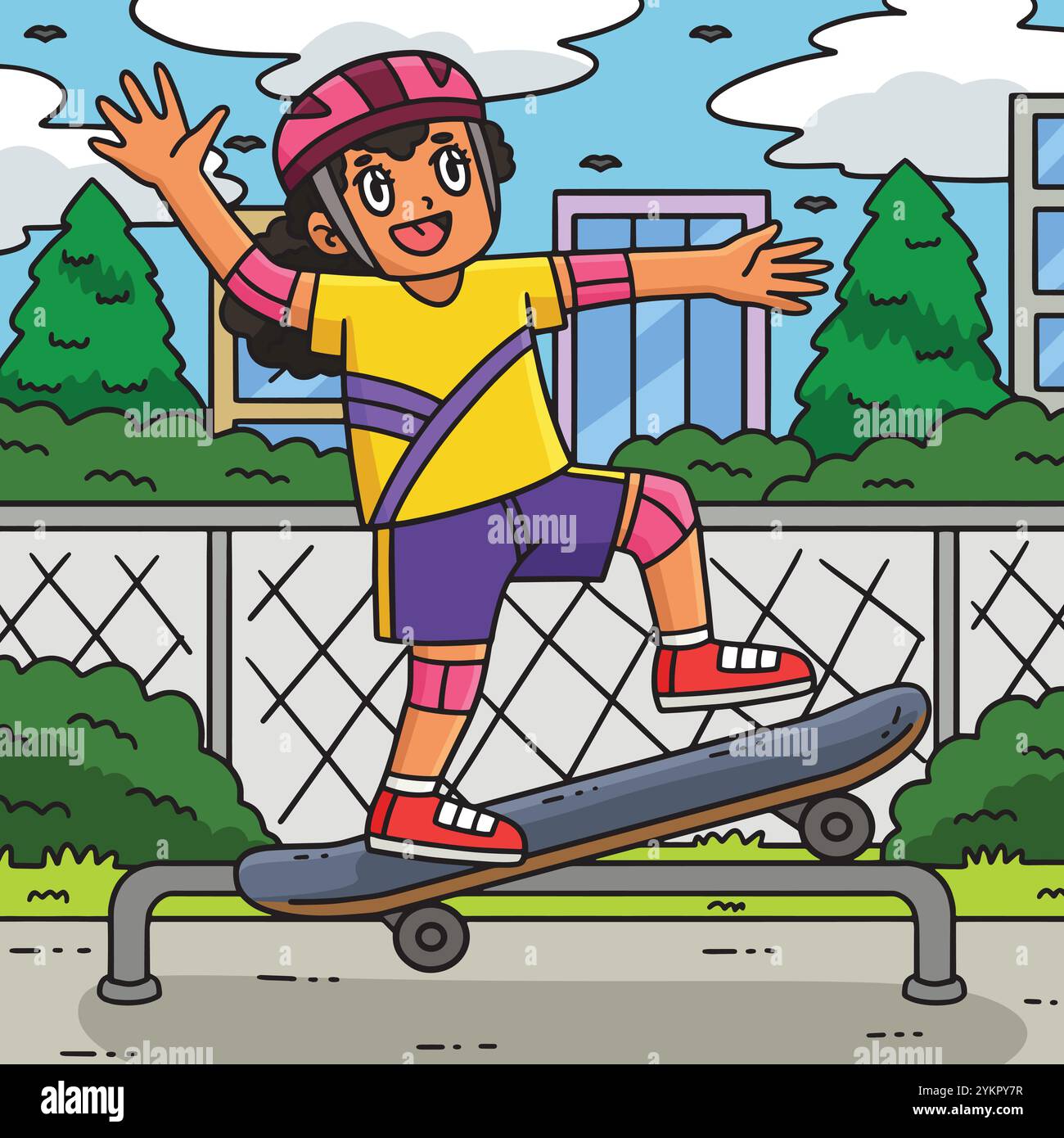 Skateboard Child Grinding on Rail Colored Cartoon Stock Vector Image ...