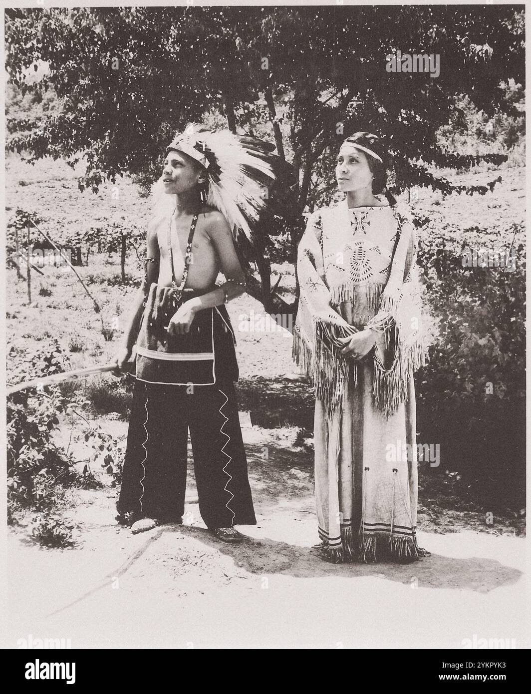 Vintage photo of Cherokee boy and girl in costume on reservation, North ...