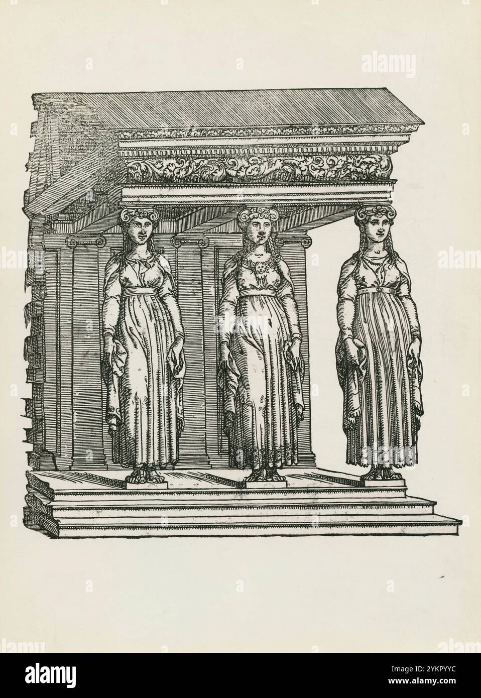 Rome Empire. Origin of the Ionic Column. Italian engraving of Vitruvius ...