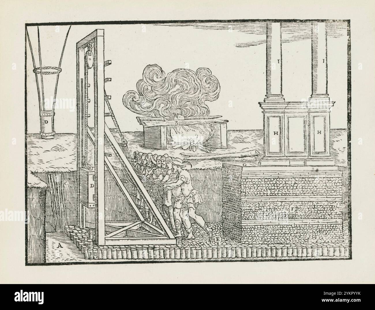 Rome Empire. Roman Pile Driver. Italian engraving of Vitruvius' works ...