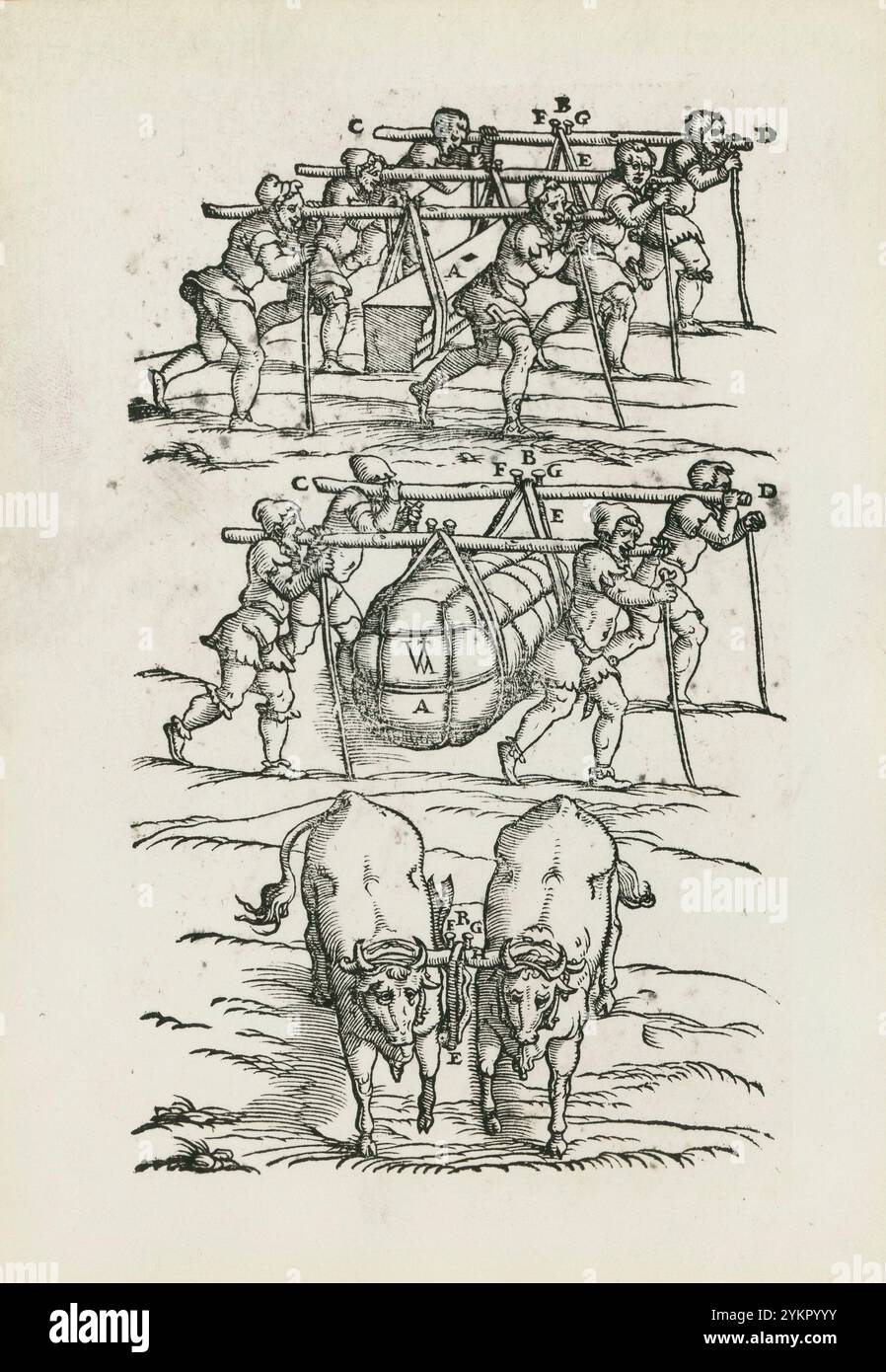 Rome Empire. Romans Carrying Burdens. Italian engraving of Vitruvius ...