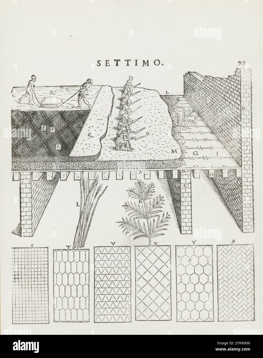 Rome Empire. Romans Paving Floor. Italian engraving of Vitruvius' works ...