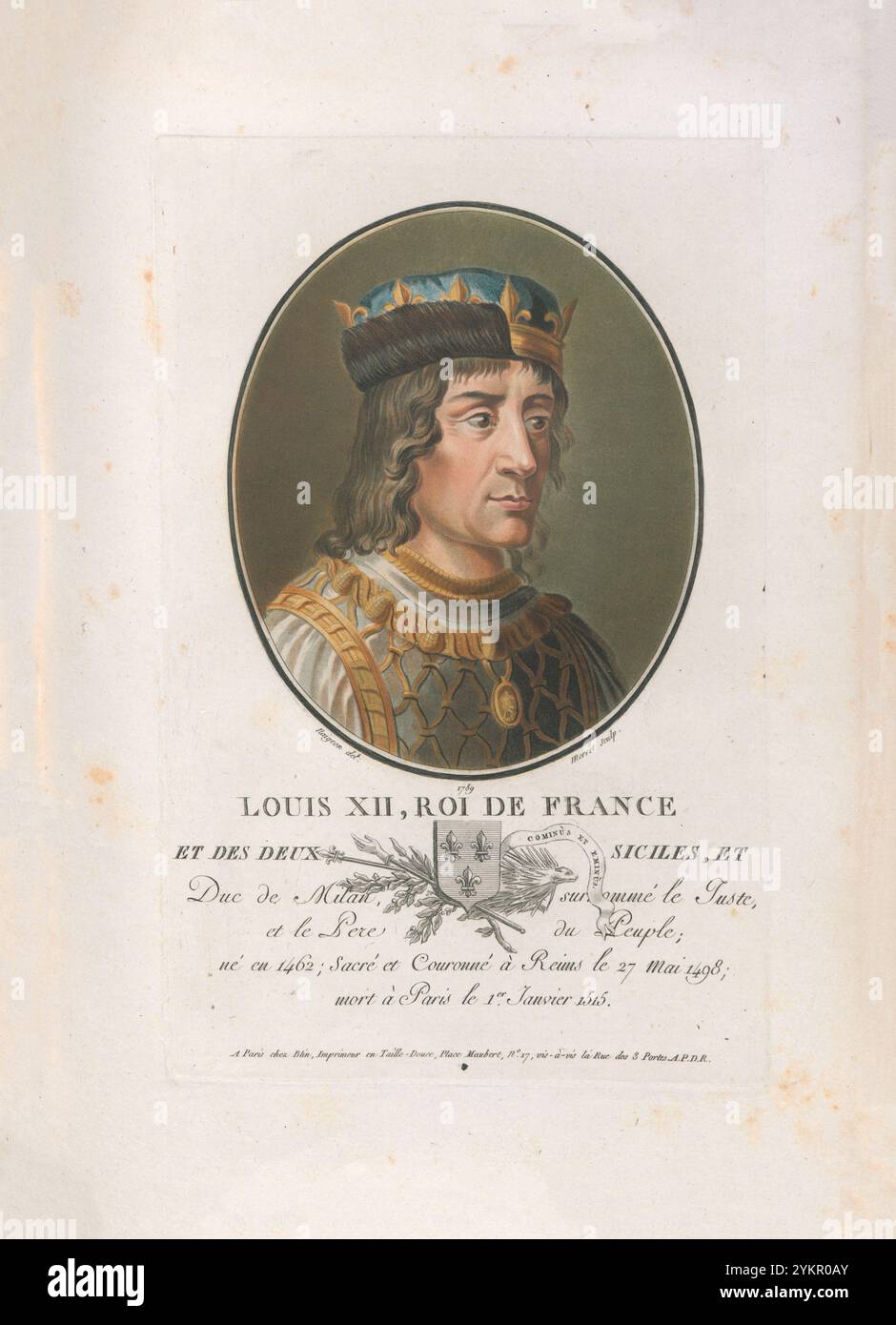 Louis XII of France. Engraving of 1792 Louis XII (1462–1515), also ...