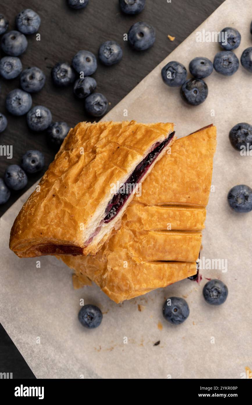 puff pastry with blueberry filling, blueberry stuffed bun with ...