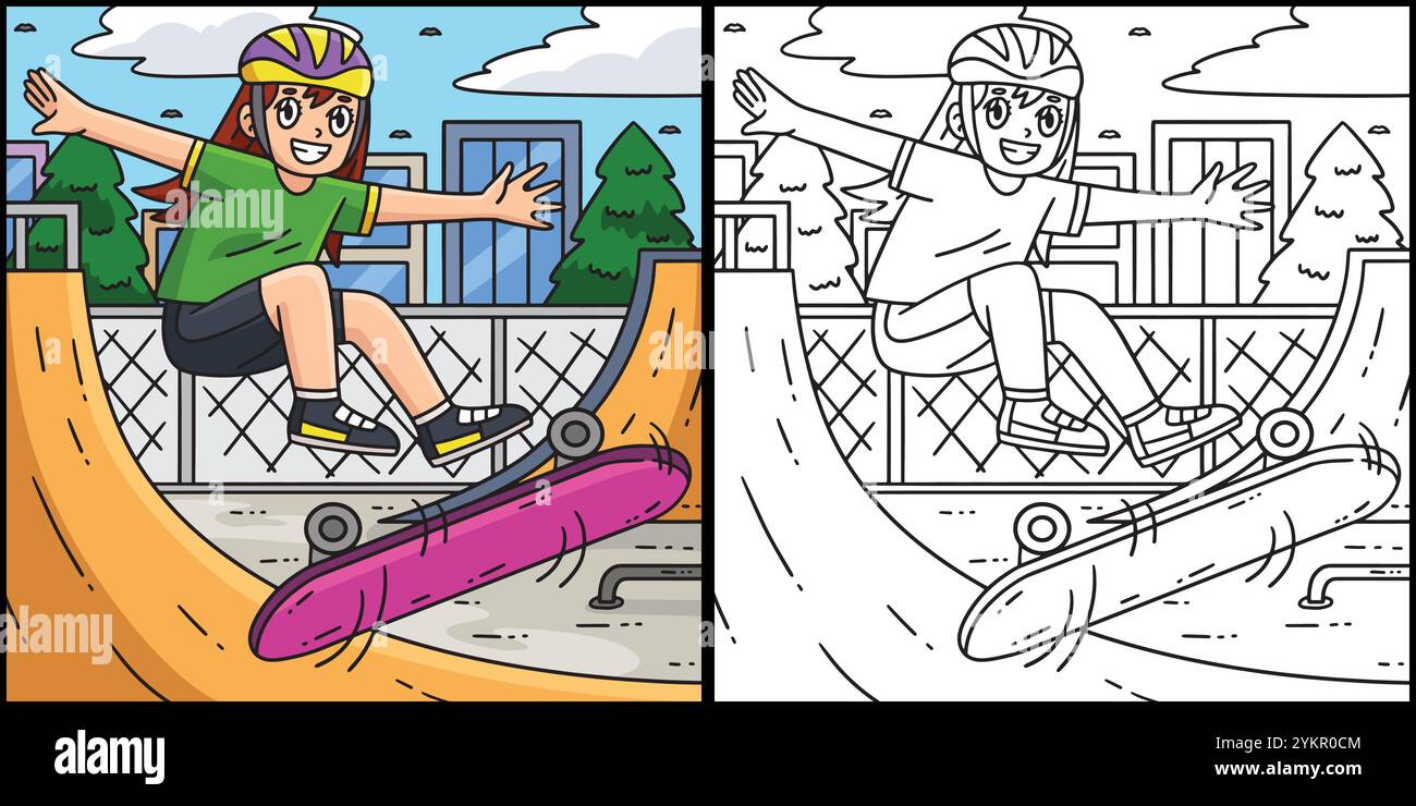 Skateboard Girl Doing a Flip Trick Illustration Stock Vector Image ...