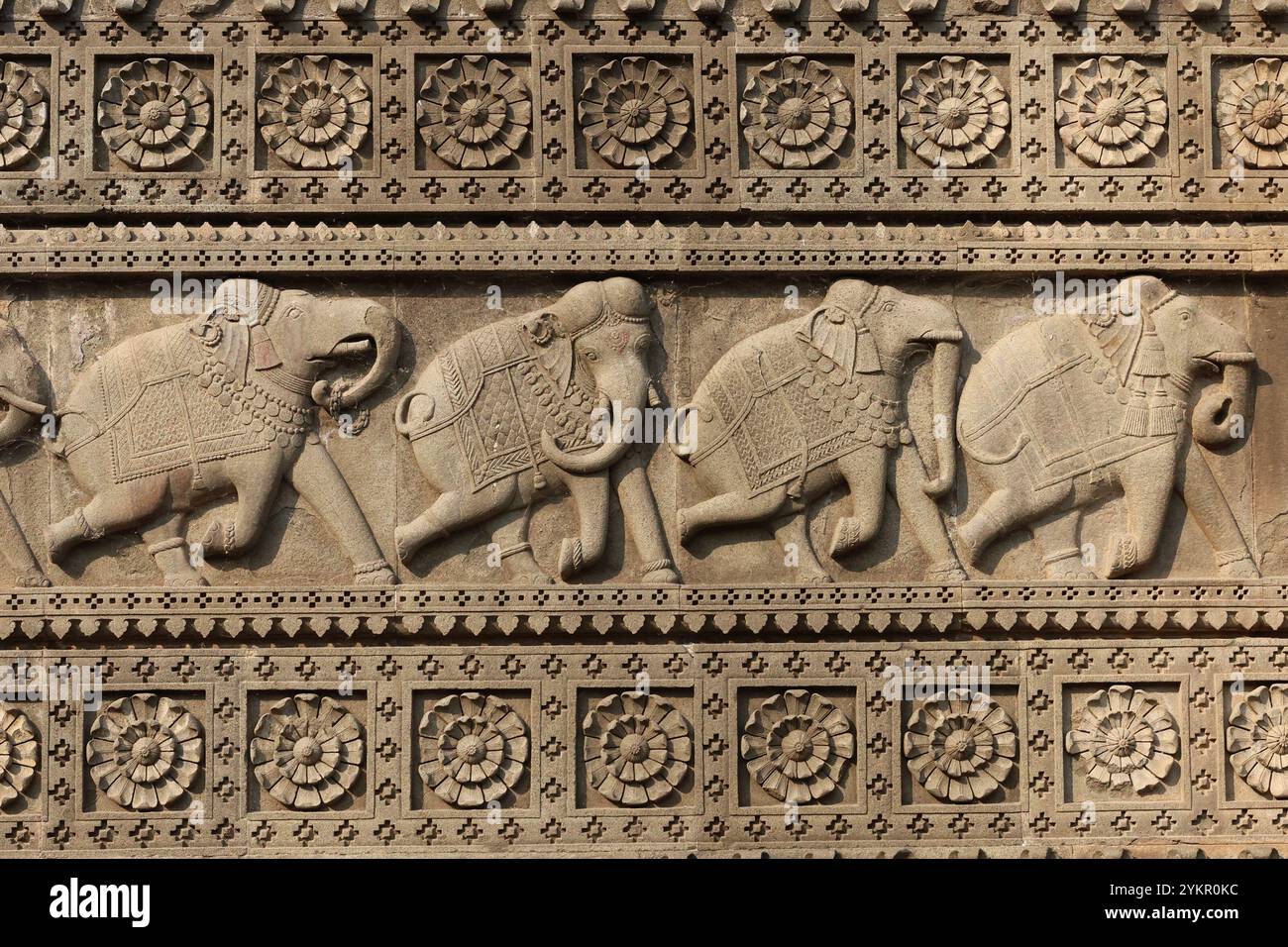 Detail of carvings and bas-relief at Ahilya Fort in Maheshwar, Madhya ...