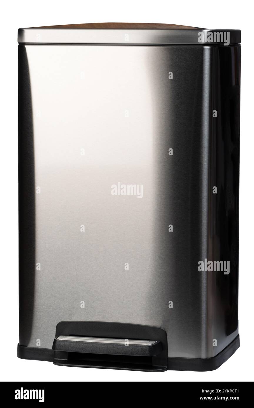 Clean closed garbage can perspective view isolated on studio background ...