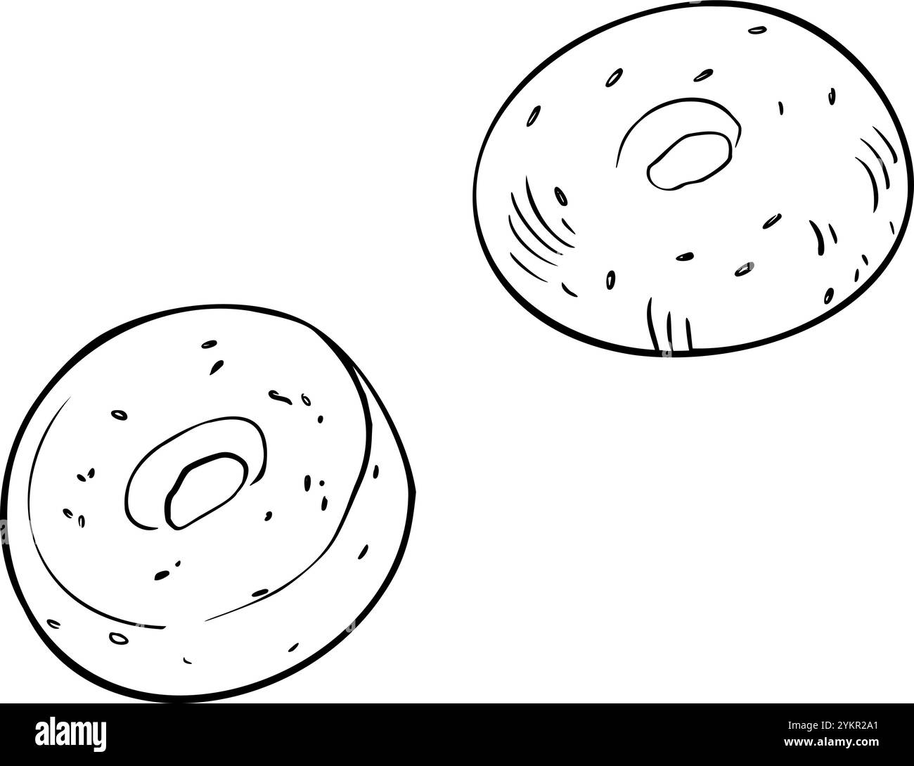 Fresh whole bagel with sesame black white vector illustration isolated ...