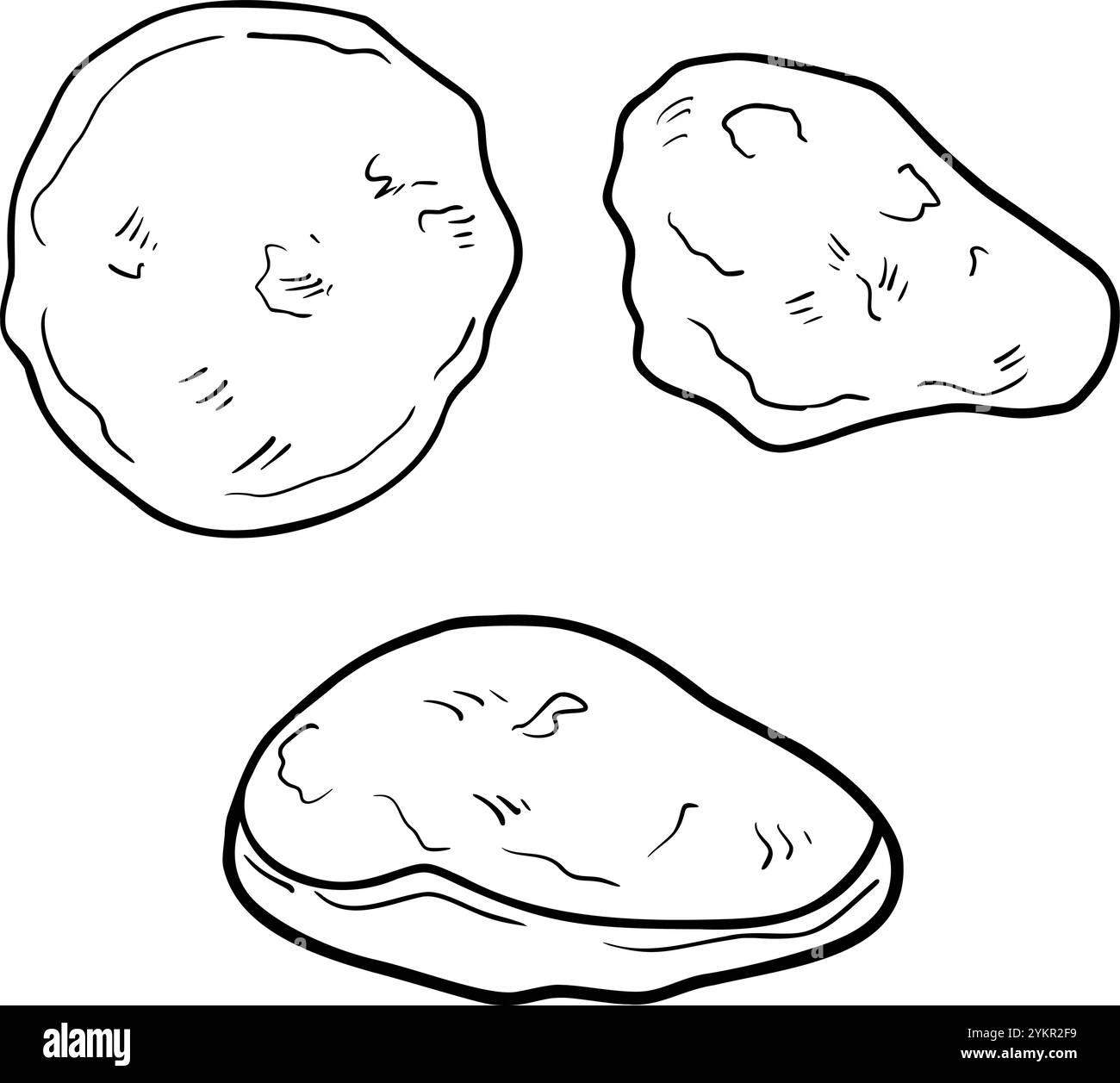 Mediterranean bread pita, Greek flatbread black white vector ...