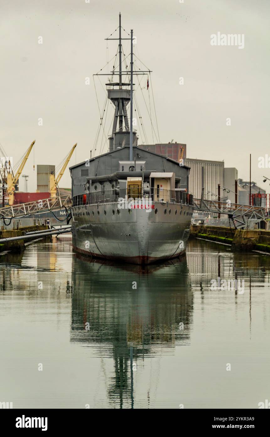Belfast County Antrim N. Ireland November 08 2024 - HMS Caroline light ...