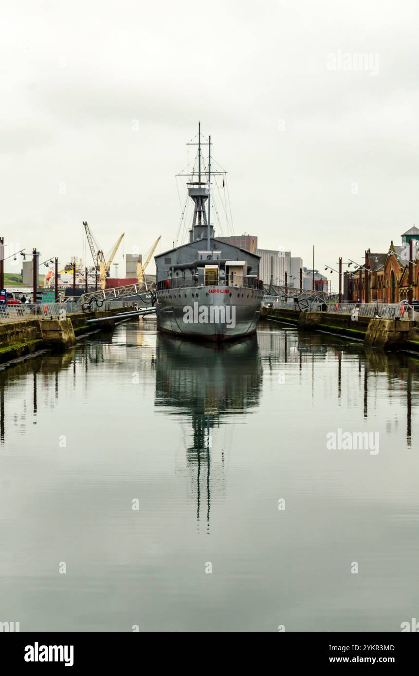 Belfast County Antrim N. Ireland November 08 2024 - HMS Caroline light ...