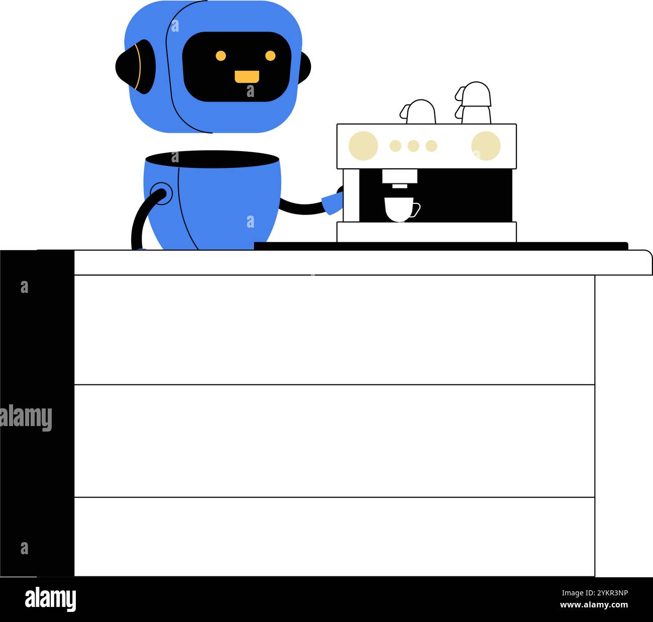 Robot Barista Preparing Coffee In Flat Vector Illustration Symbolizing ...