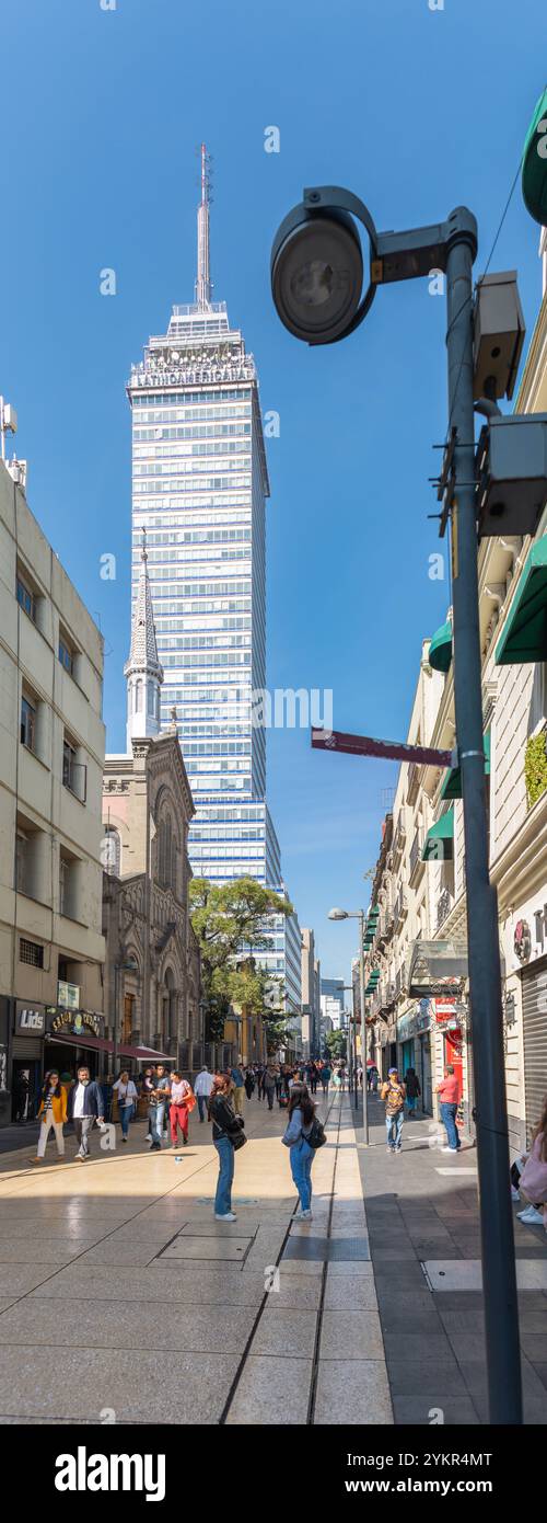 Vertical street view of a vibrant historic district on Revolution Day ...