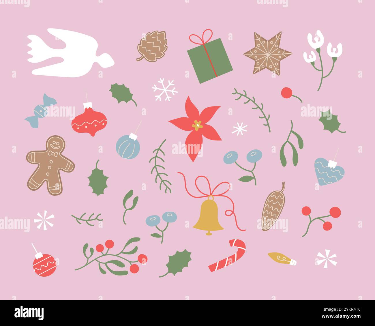 Minimalistic retro elements set with traditional Christmas symbols ...