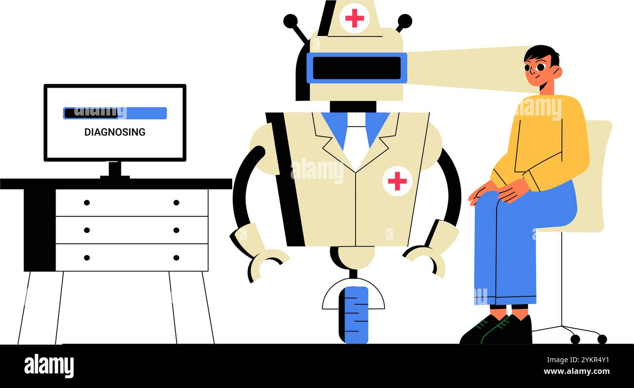 Medical Robot Diagnosing male Patient In Flat Vector Illustration ...
