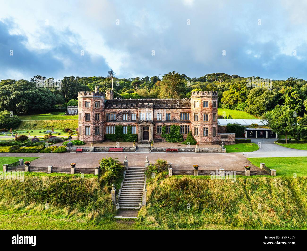 Mount Edgcumbe House and Country Park from a drone, Cremyll, Cornwall ...