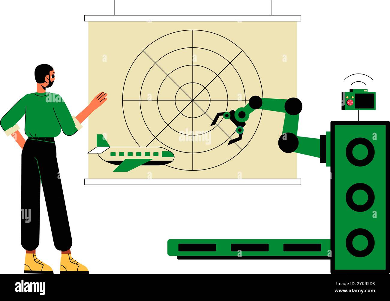 Robot Assisted Flight Planning With Radar Screen And Male Character In ...