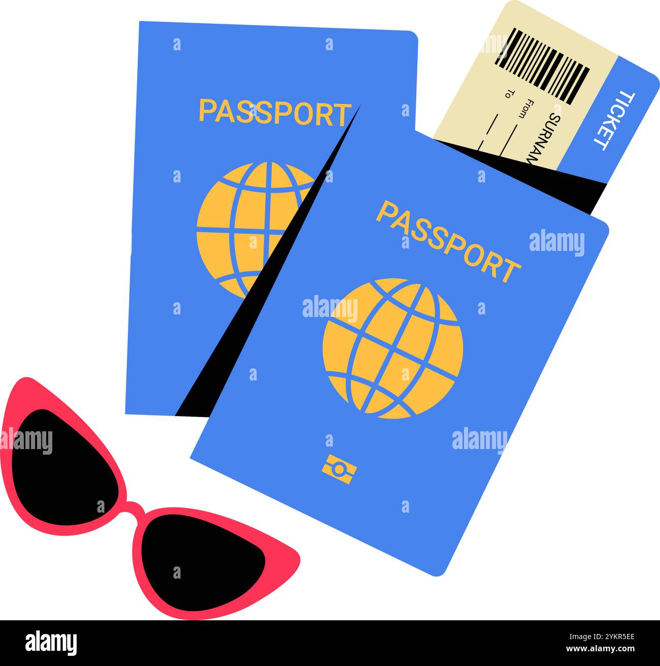 Two Passports With Boarding Pass And Sunglasses In Flat Vector